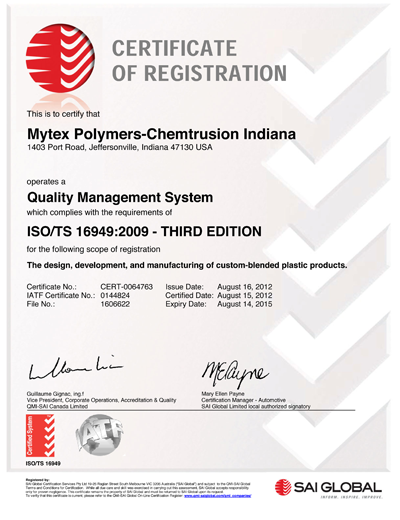 Company - Certifications - Mytex Polymers